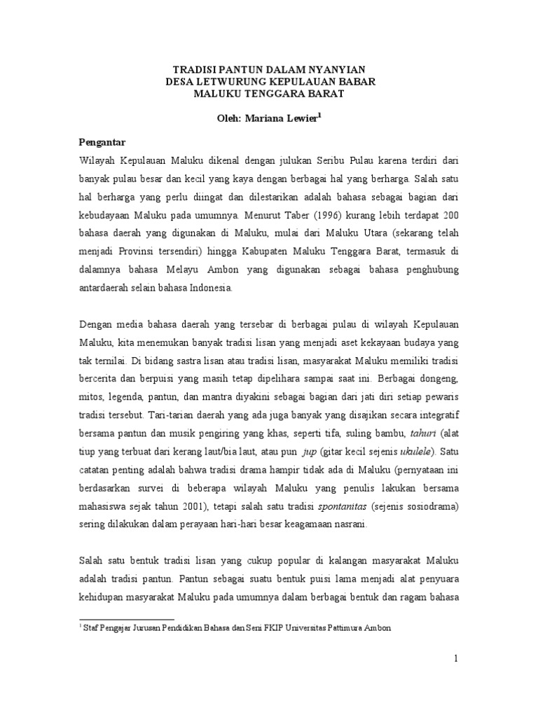 Tradisi Pantun Dalam Nyanyian Desa Letwurung Kepulauan Babar Maluku ...