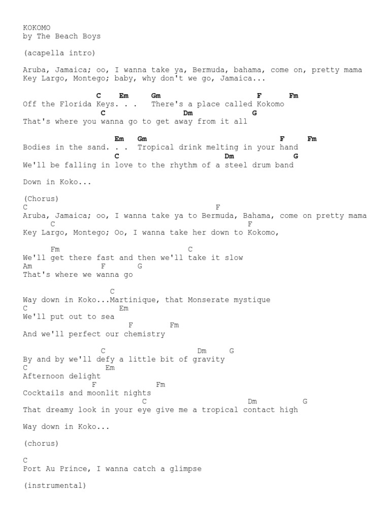 KOKOMO by The Beach Boys - in - C | PDF