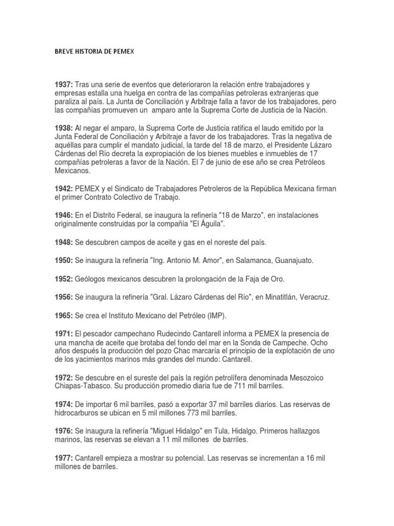 Historia de PEMEX: Fundación y Desarrollo | PDF | Petróleo | Hidrocarburos