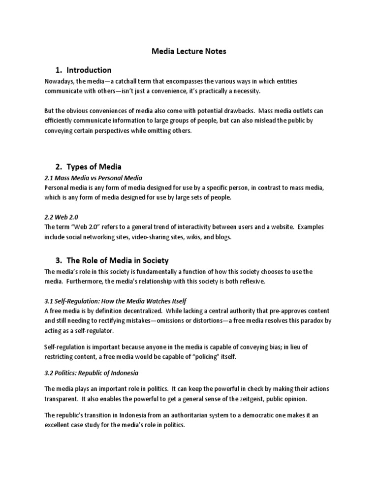 Media Lecture Notes: 2.1 Mass Media Vs Personal Media | PDF | Mass ...