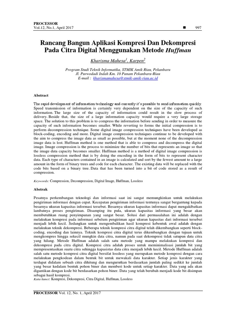 Rancang Bangun Aplikasi Kompresi Dan Dekompresi Pada Citra Digital Menggunakan Metode Huffman ...