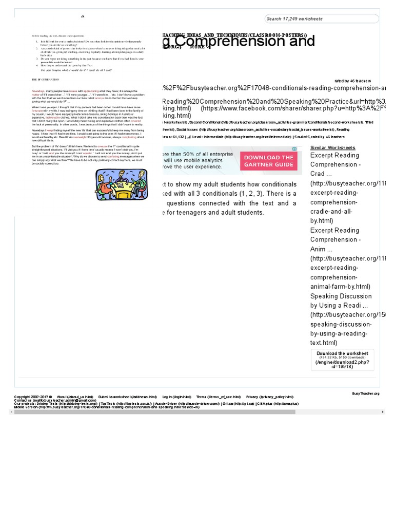 Conditionals Reading Comprehension and Speaking Practice PDF | PDF ...