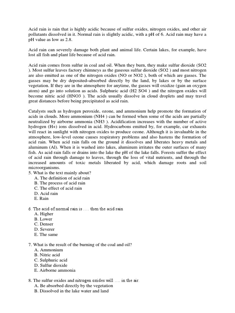 Acid Rain Explanation Text | PDF | Acid | Rain
