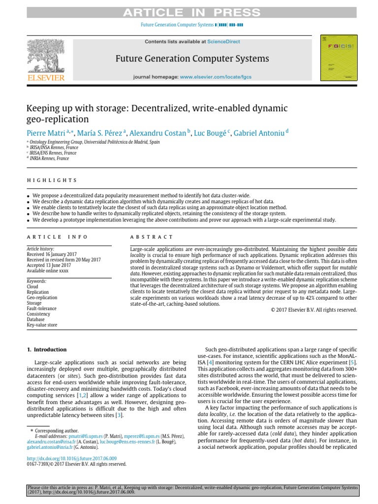 Future Generation Computer Systems: Pierre Matri María S. Pérez Alexandru Costan Luc Bougé ...