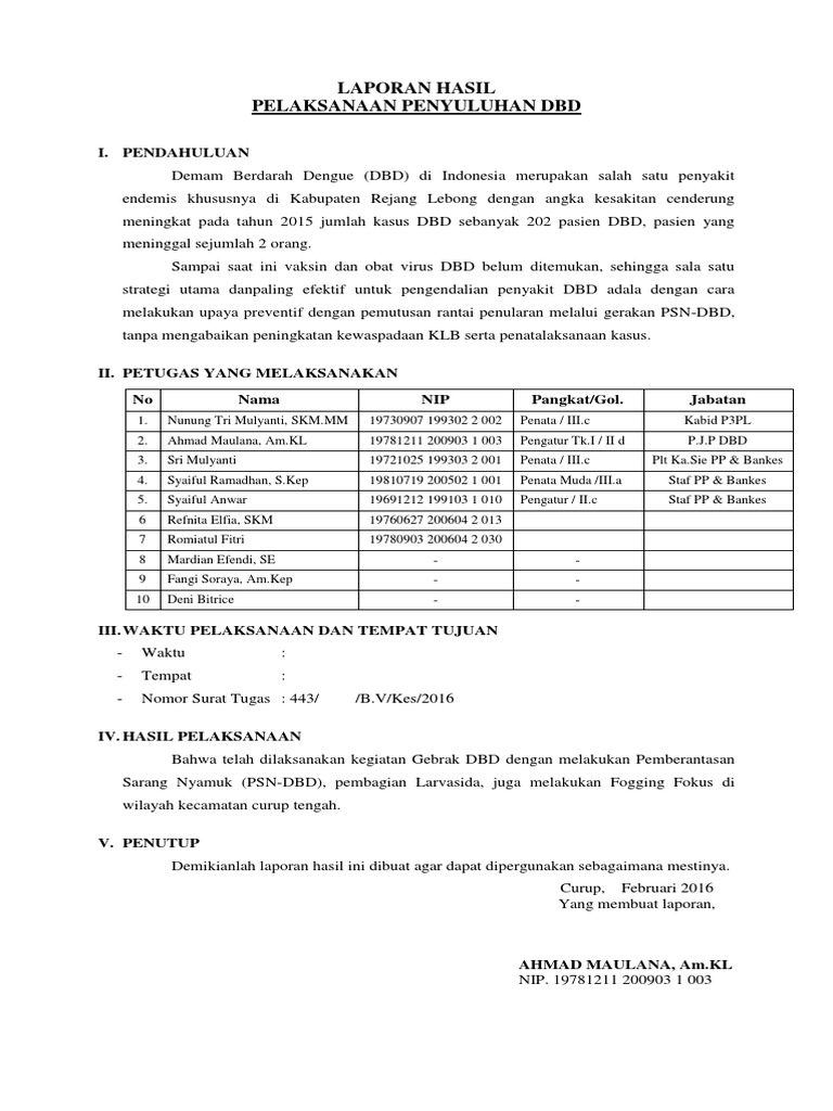 Laporan Hasil Penyuluhan DBD | PDF