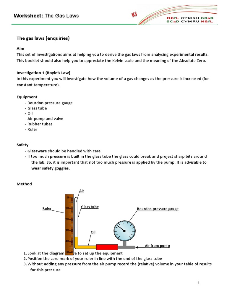 The Gas Laws: Worksheet | PDF | Temperature | Gases