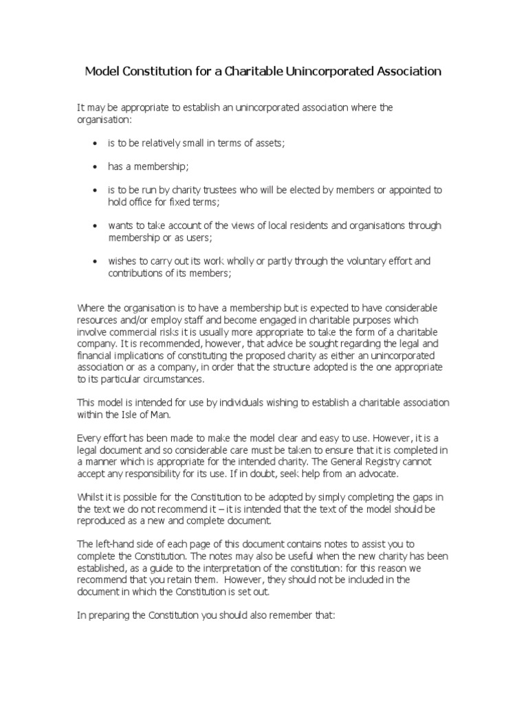 Charity Constitution Model Template | PDF | Charitable Organization ...