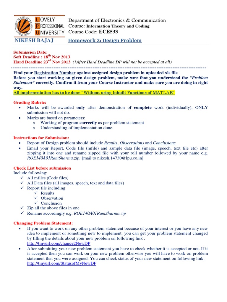 Information and Coding Theory ECE533 - HW2 DesignProblem ECE533 v4.1 | PDF | Areas Of Computer ...