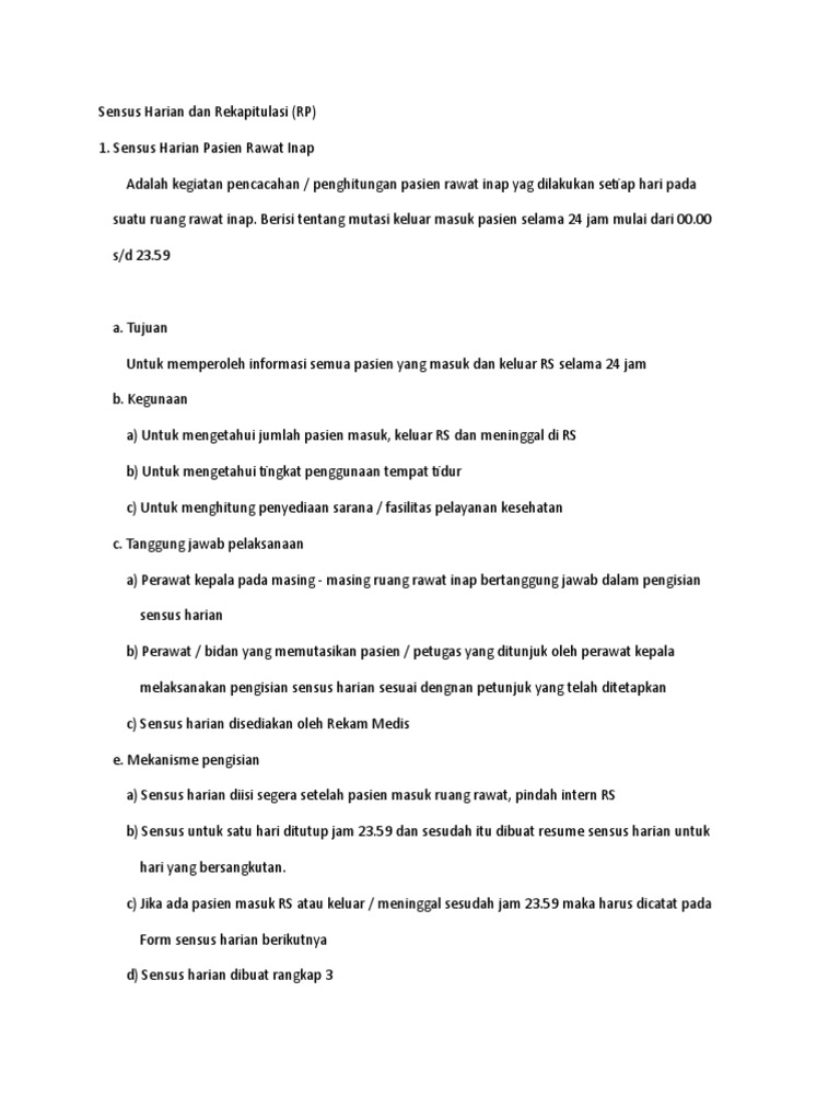 Sensus Harian Pasien Ranap | PDF