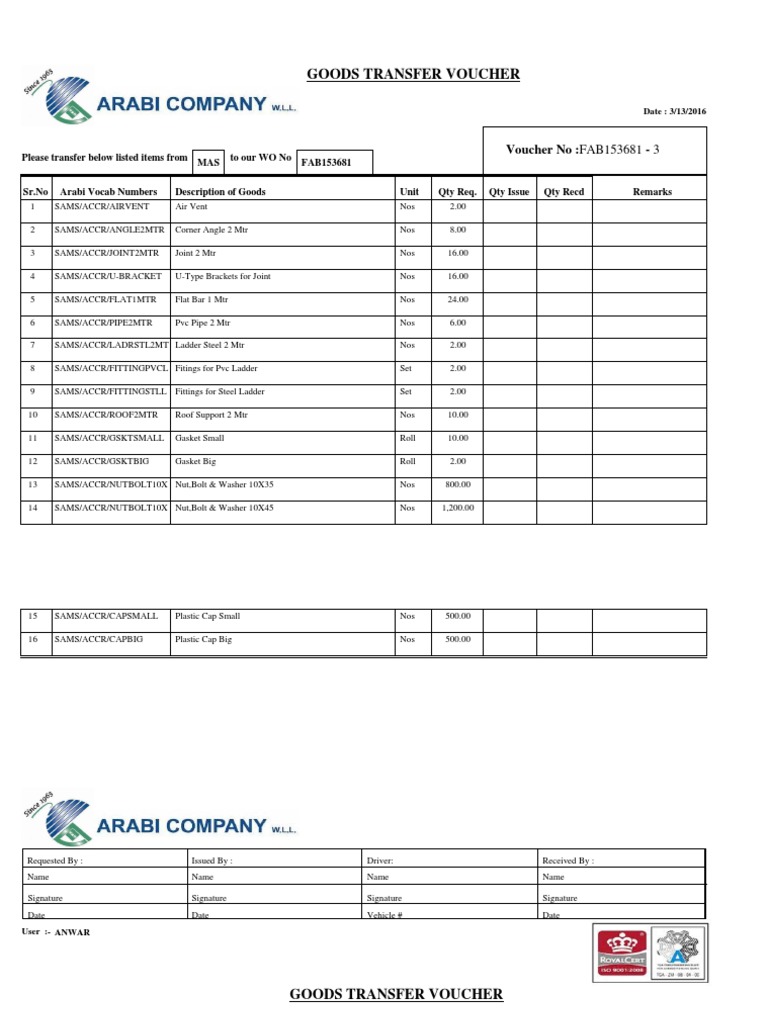 Goods Transfer Voucher | PDF | Building Technology | Machines
