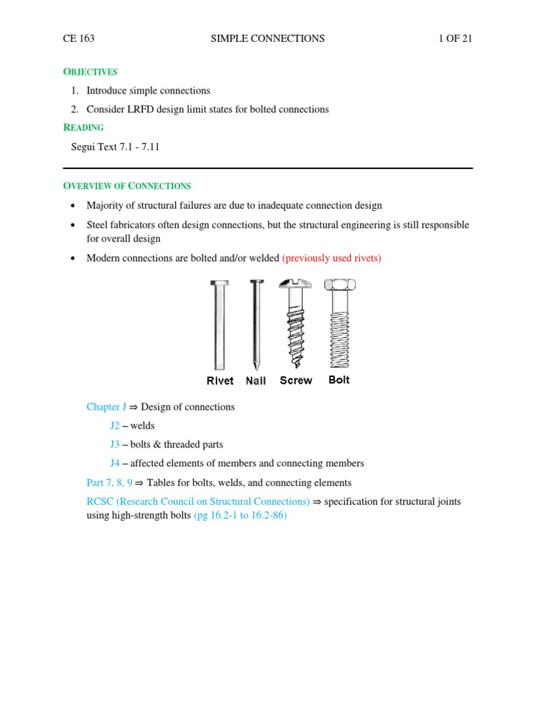 Bjectives: Chapter J J2 J3 J4 Part 7, 8, 9 RCSC (Research Council On ...