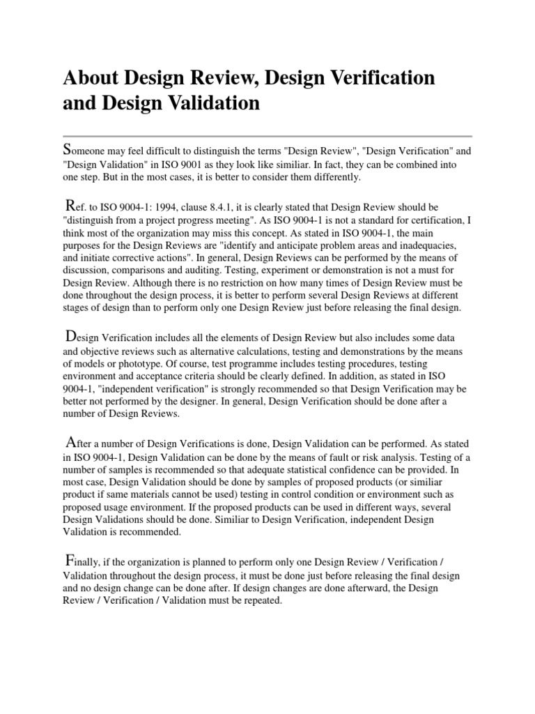 Design Review, Verification, and Validation | PDF | Verification And ...
