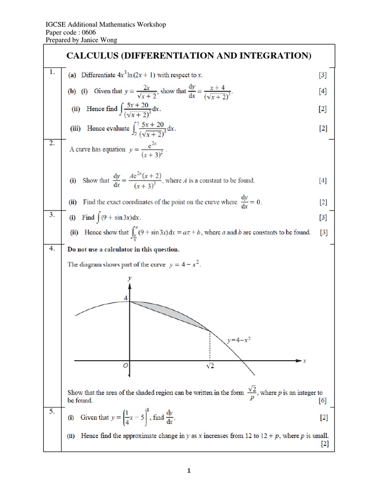 Add Maths Differentiation and Integration | PDF