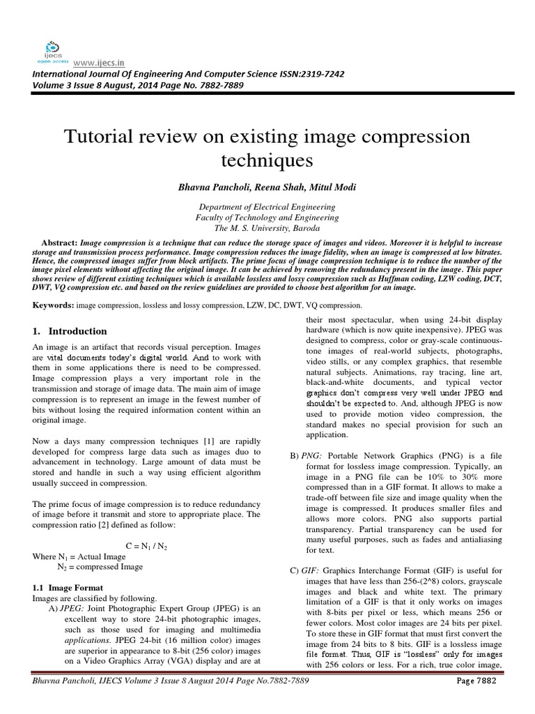 Existing image compression techniques review: A tutorial | PDF | Data Compression | Raw Image Format