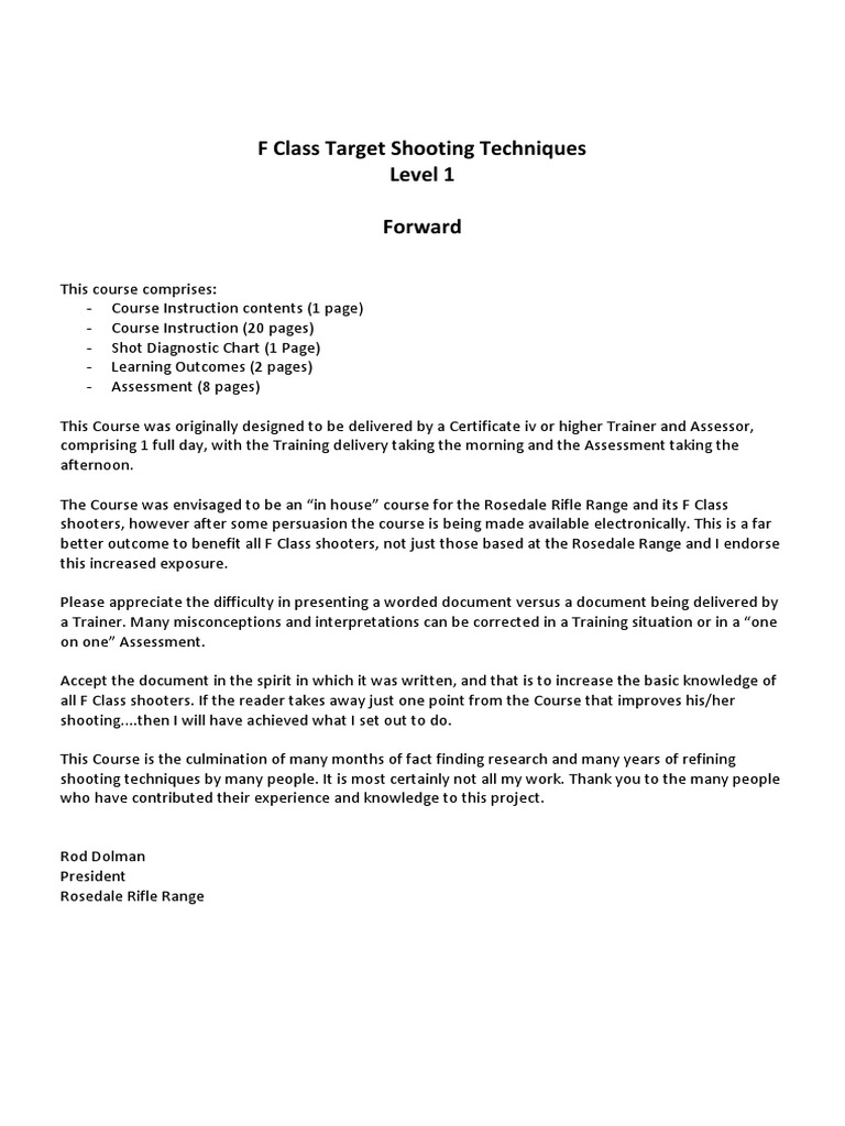 F Class Target Shooting Techniques Level 1 Forward | PDF | Telescopic ...