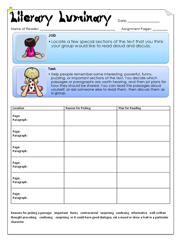 Literary Luminary Sheet | PDF