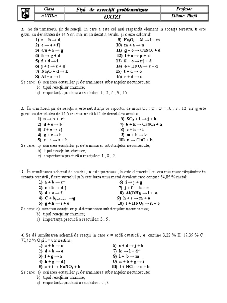 Exercitii Scheme de Reactii | PDF
