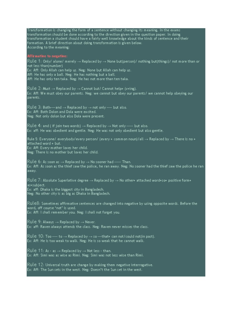 Rules of Affirmative To Negative | Download Free PDF | Language Mechanics | Syntactic Relationships