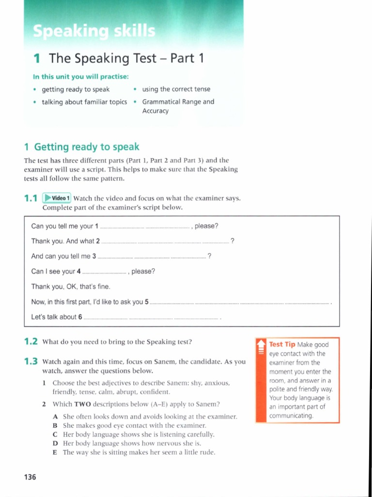 The Speaking Test - Part: 1 Getting Ready To Speak | PDF | Test ...
