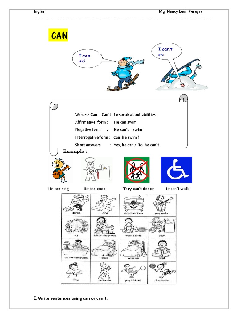 Example I Write Sentences Using Can Or Can T Pdf Linguistic