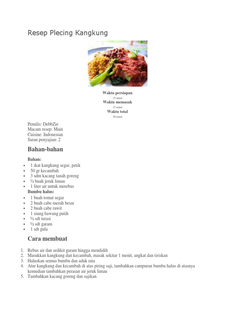 Resep Plecing Kangkung Sederhana | PDF