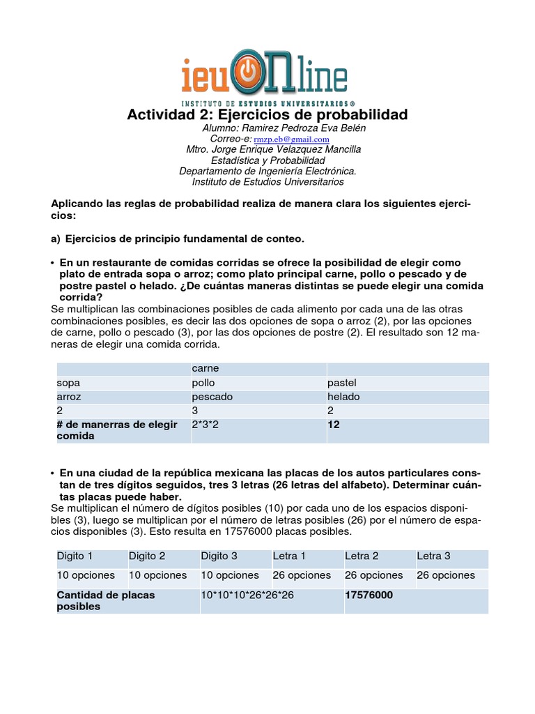 Actividad 2 - Ejercicios de Probabilidad | PDF | Probabilidad | Alimentos