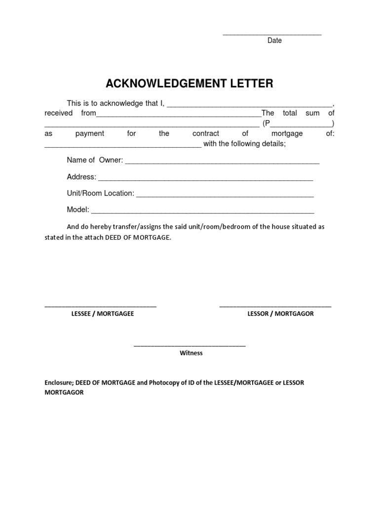 Acknowledgement Letter Seller | PDF | Mortgage Law | Civil Law (Common Law)