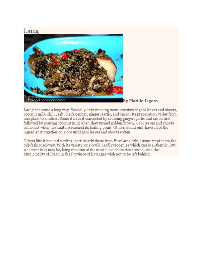 Laing: A Beloved Filipino Delicacy | PDF