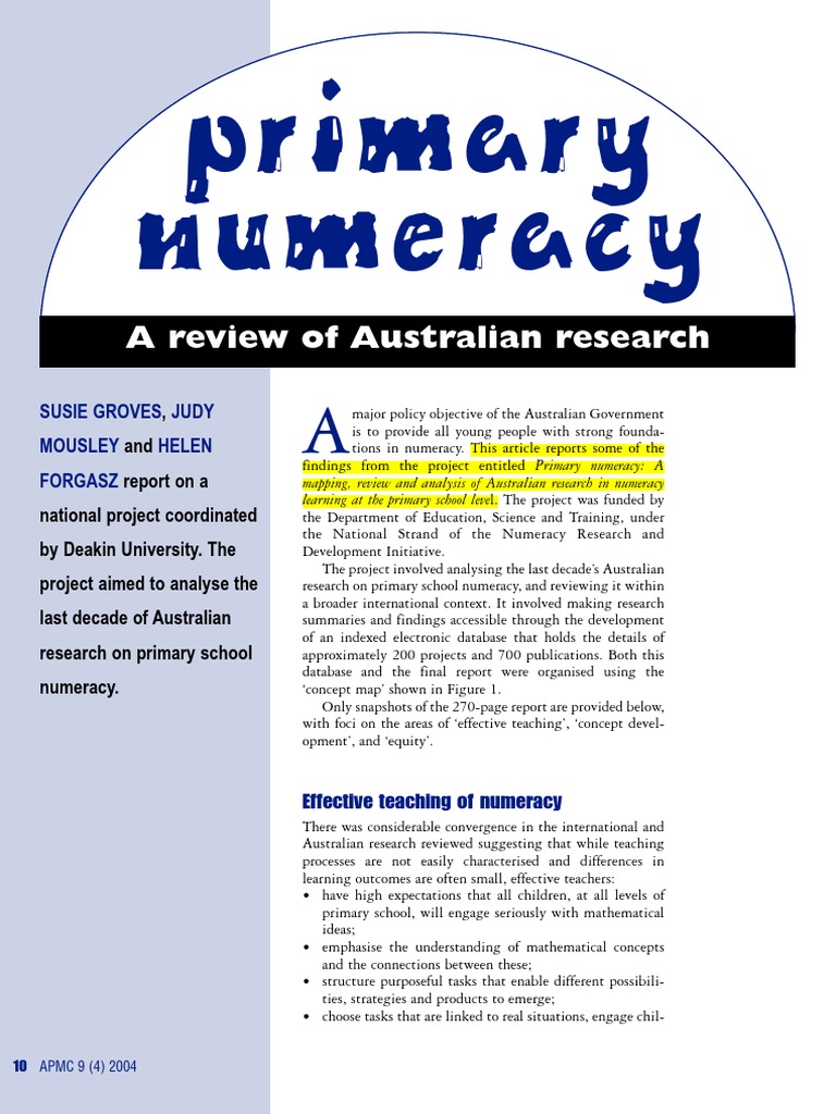 Primary Numeracy Australian Research | PDF | Educational Assessment ...