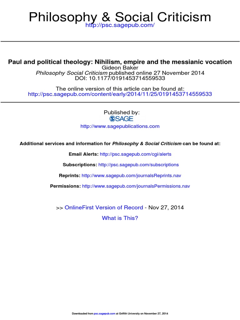 Paul and Political Theology Nihilism Emp PDF | PDF | Nihilism ...