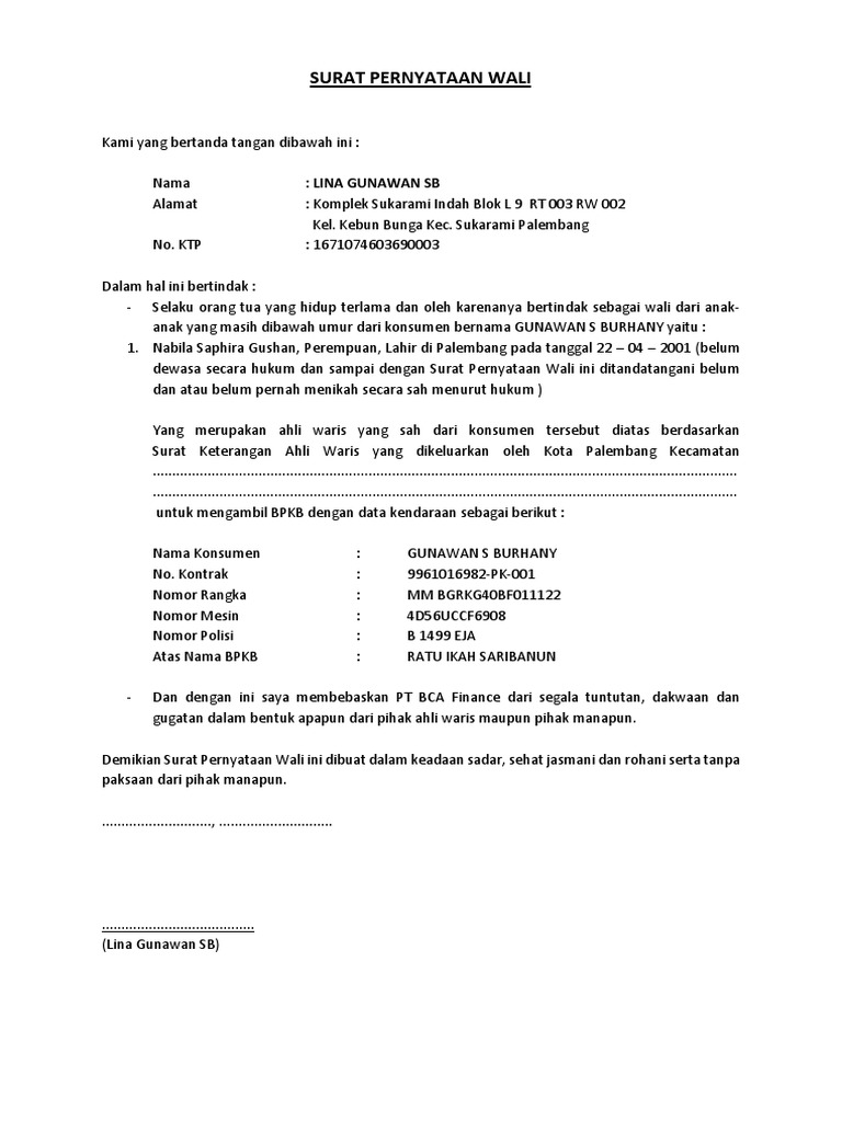 Surat Pernyataan Wali | PDF