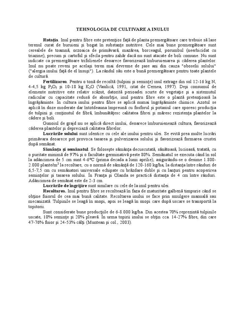 Tehnologia de Cultivare A Inului | PDF