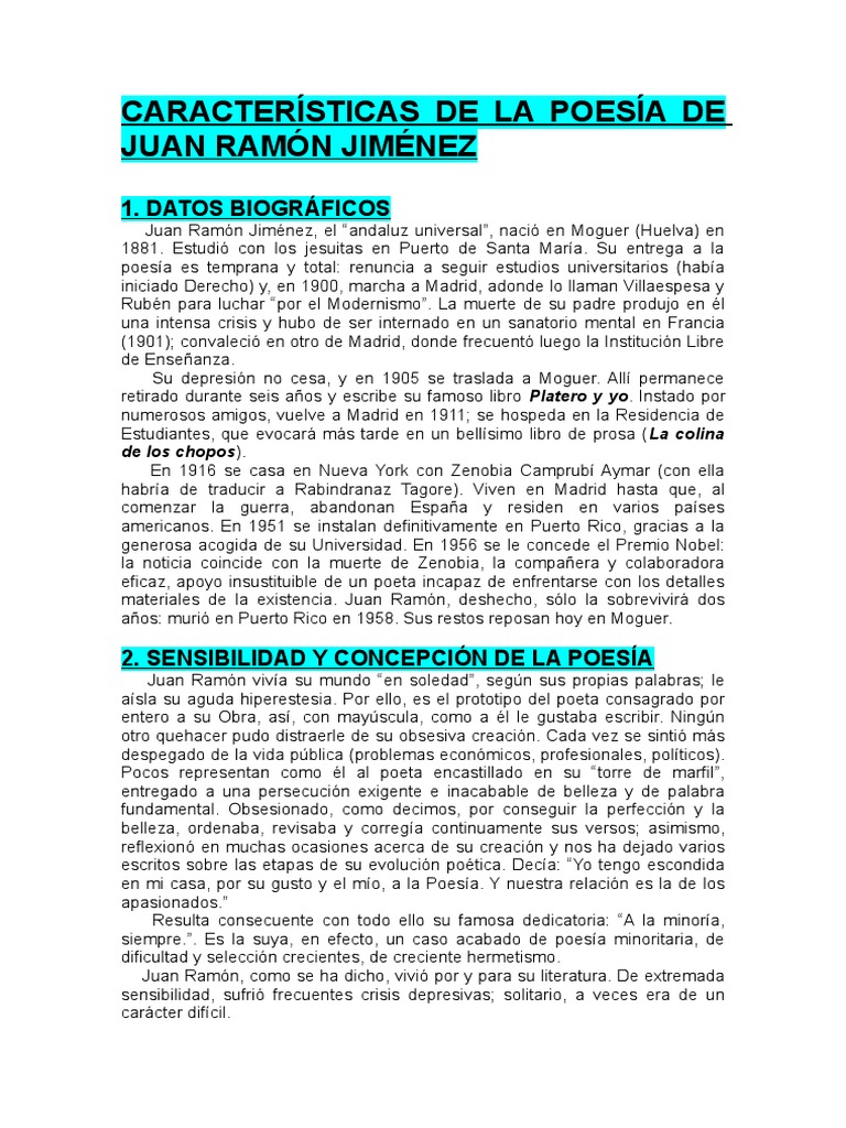 Características de La Poesia de Juan Ramón Jiménez | PDF | Poesía | Amor