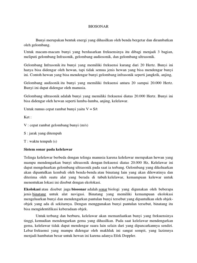 Biosonar Sistem Sonar Pada Kelelawar Dan Lumba-Lumba | PDF