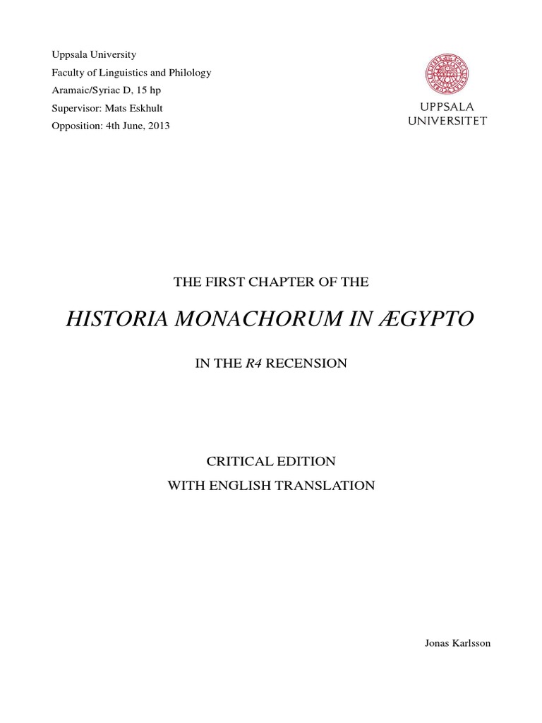 Historia Monachorum Analysis | PDF | Translations | Semiotics