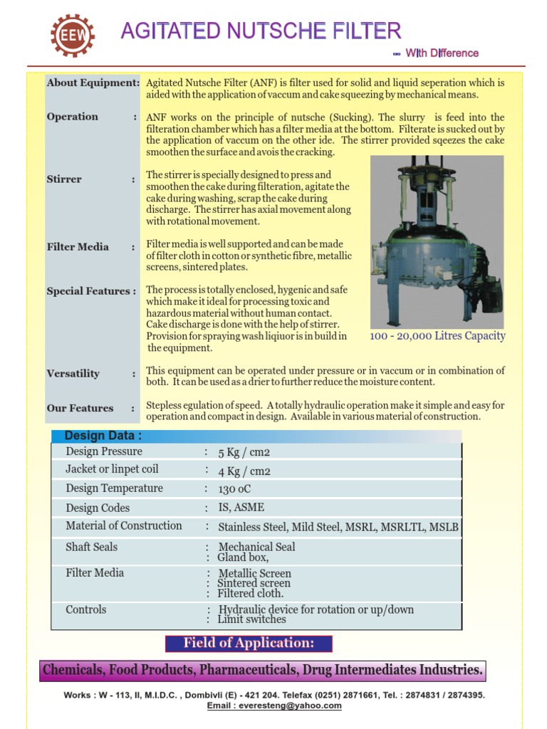 Agitated Nutsche Filter: Chemicals, Food Products, Pharmaceuticals ...