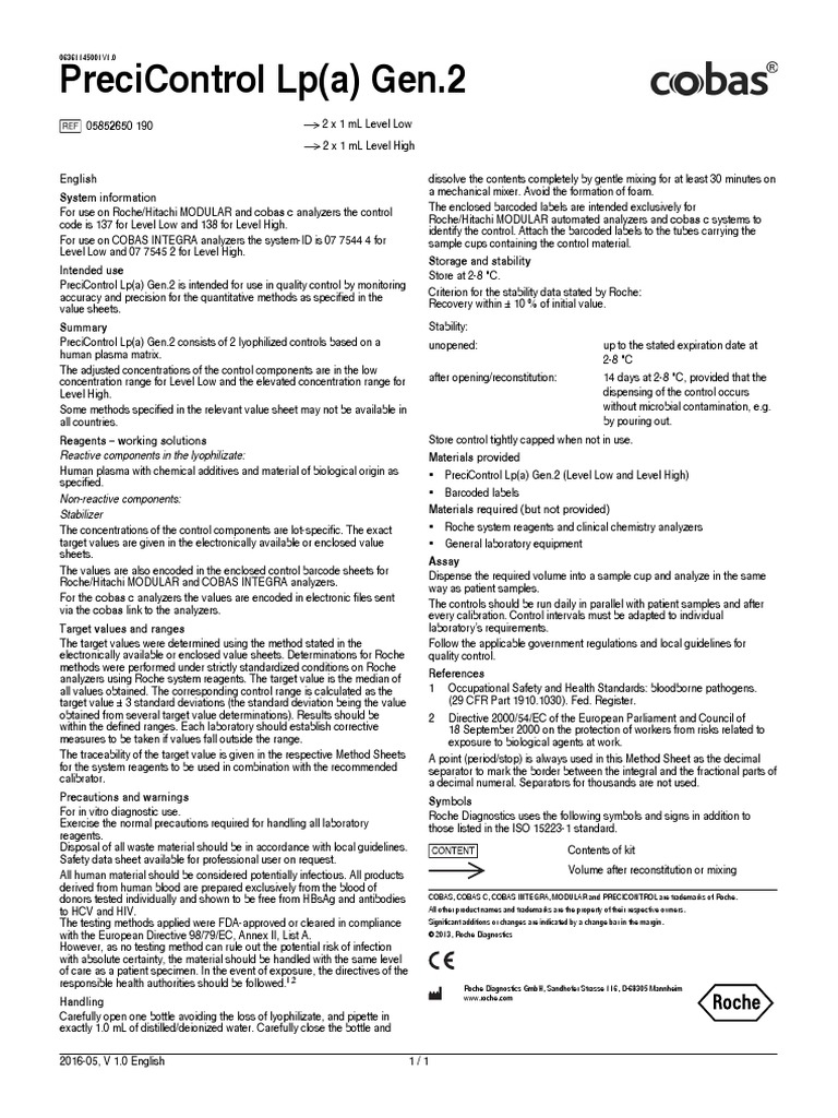 PreciControl LP (A) Gen.2.06361145001.V1.En | PDF | Infection | Medical ...