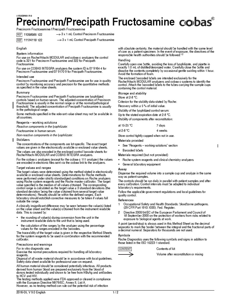 Precinorm - Precipath Fructosamine.11934589001.V9.en PDF | PDF ...