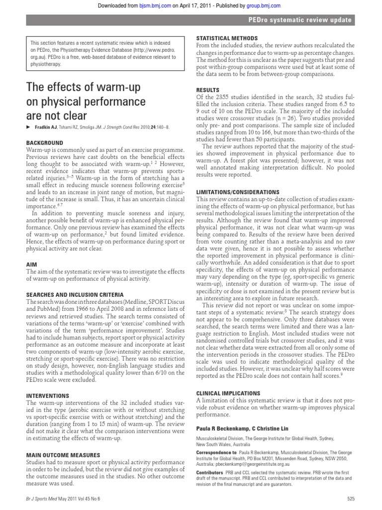 The Effects of Warm-Up On Physical Performance Are Not Clear | PDF ...