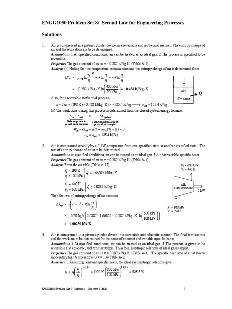 Solutions ProblemSet8 Sem22007 | PDF | Heat | Gases