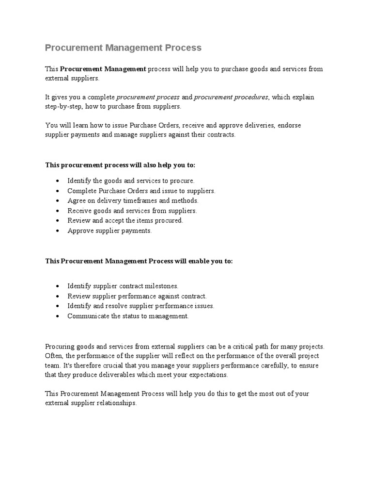 Procurement Management Process Guide | PDF | Procurement | Business