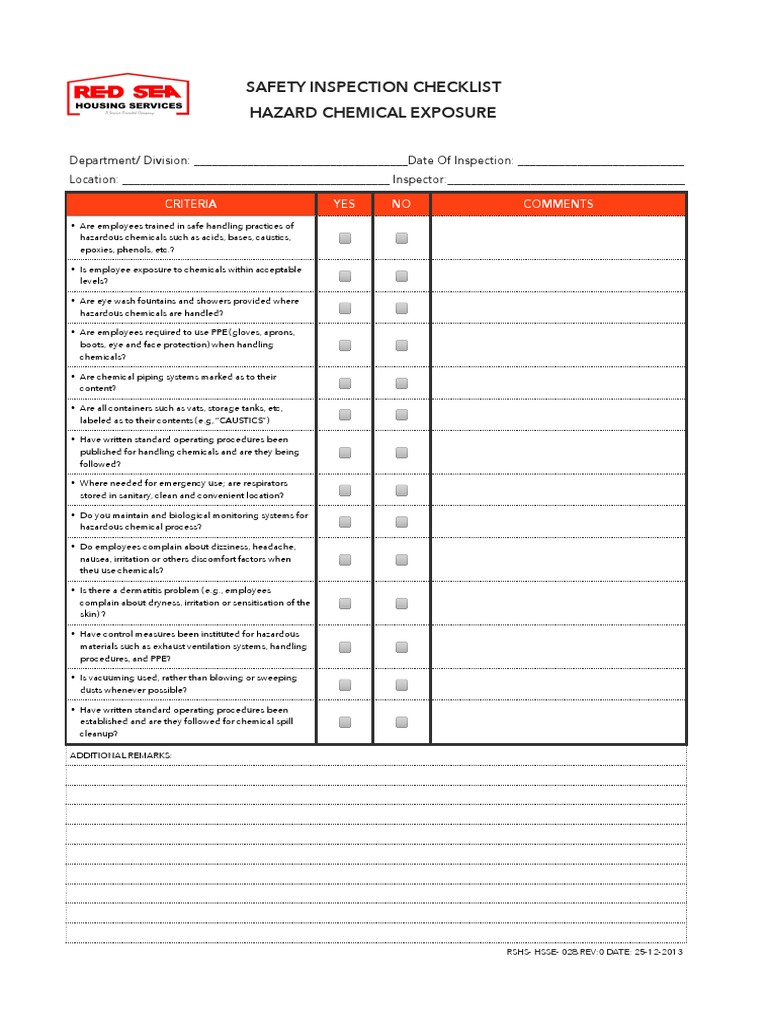 028 Hazardous Chemical Exposure Checklist | PDF