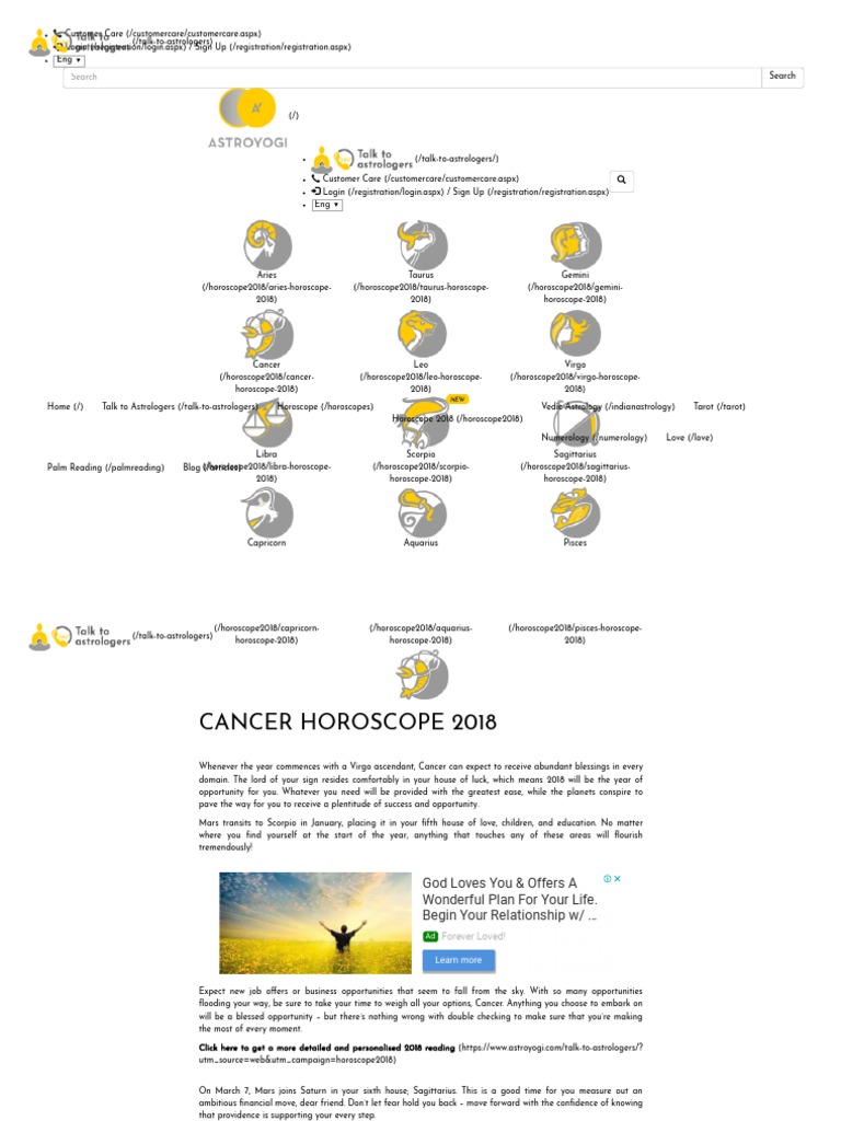 Cancer Horoscope 2018 - Cancer Yearly Horoscope 2018 | PDF | Popular ...