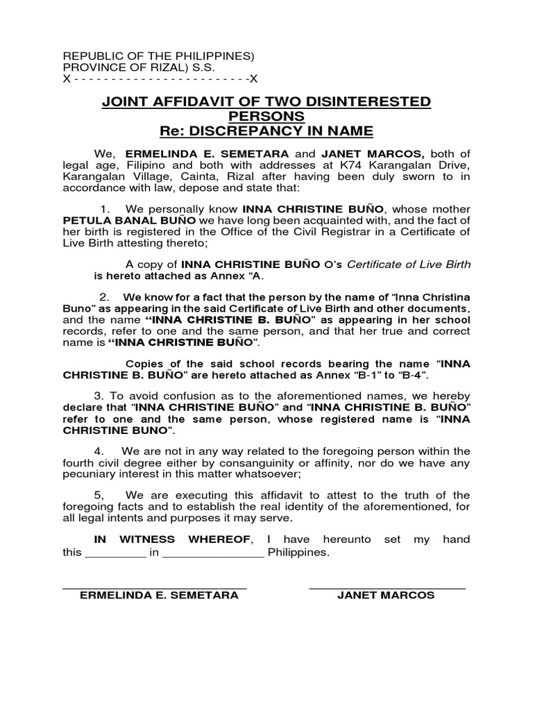 Affidavit of Discrepancy in Name | Affidavit | Official Documents