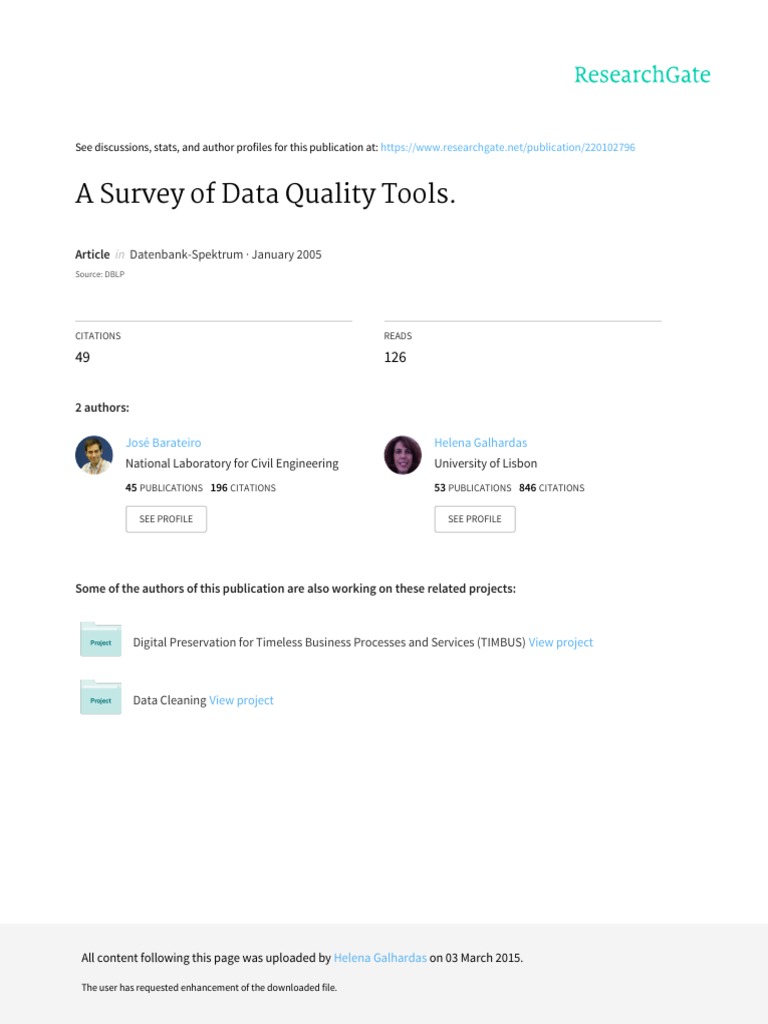 A Survey of Data Quality Tools.: Datenbank-Spektrum January 2005 | PDF