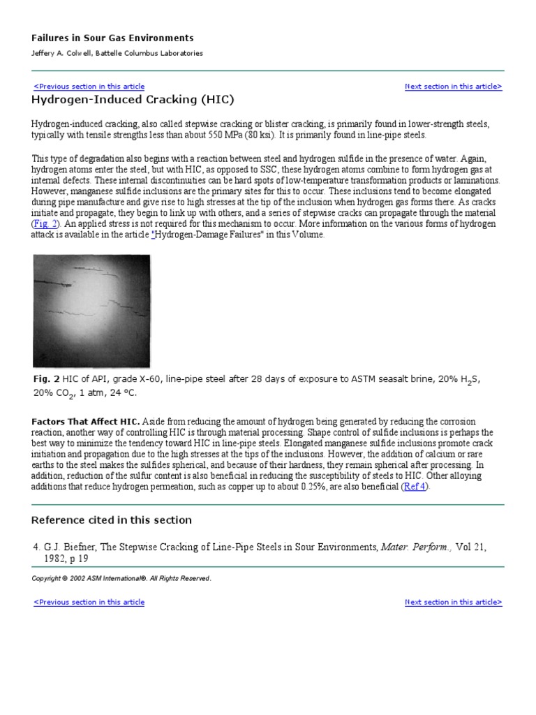 Hydrogen-Induced Cracking (HIC) : Failures in Sour Gas Environments ...