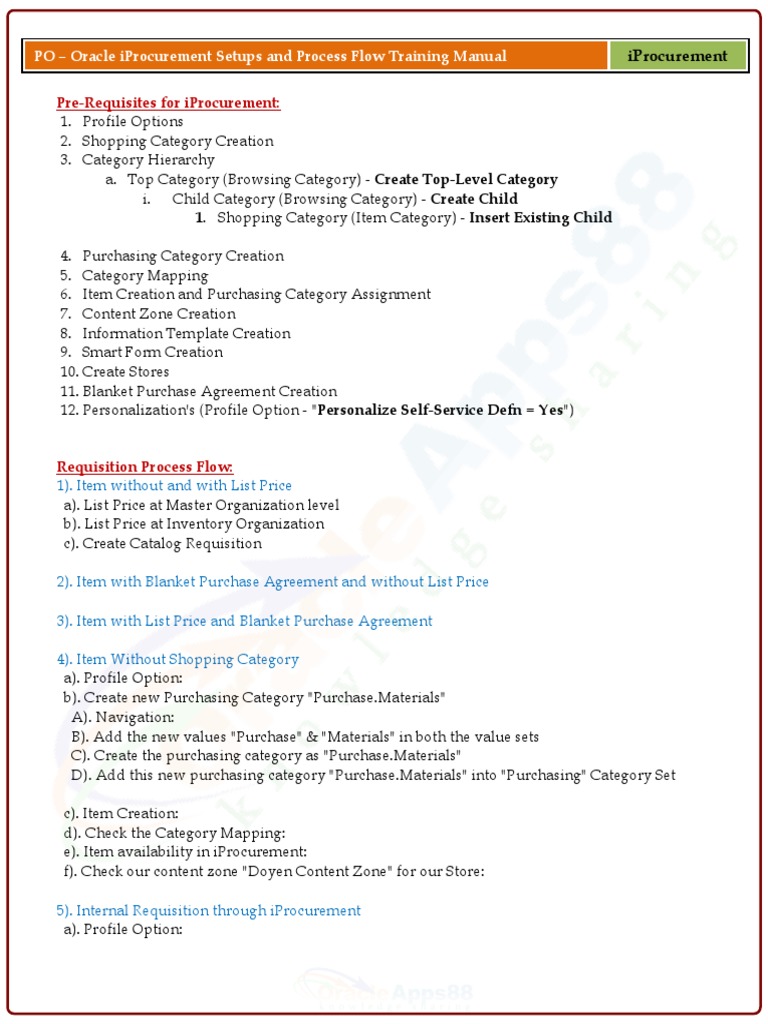 PO - Oracle IProcurement Setups and Process Flow Training Manual | PDF ...