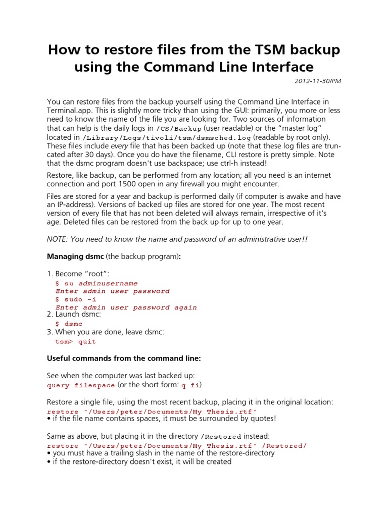 How To Restore Files From The Tsm Backup Using Cli Pdf Command Line Interface Computer File