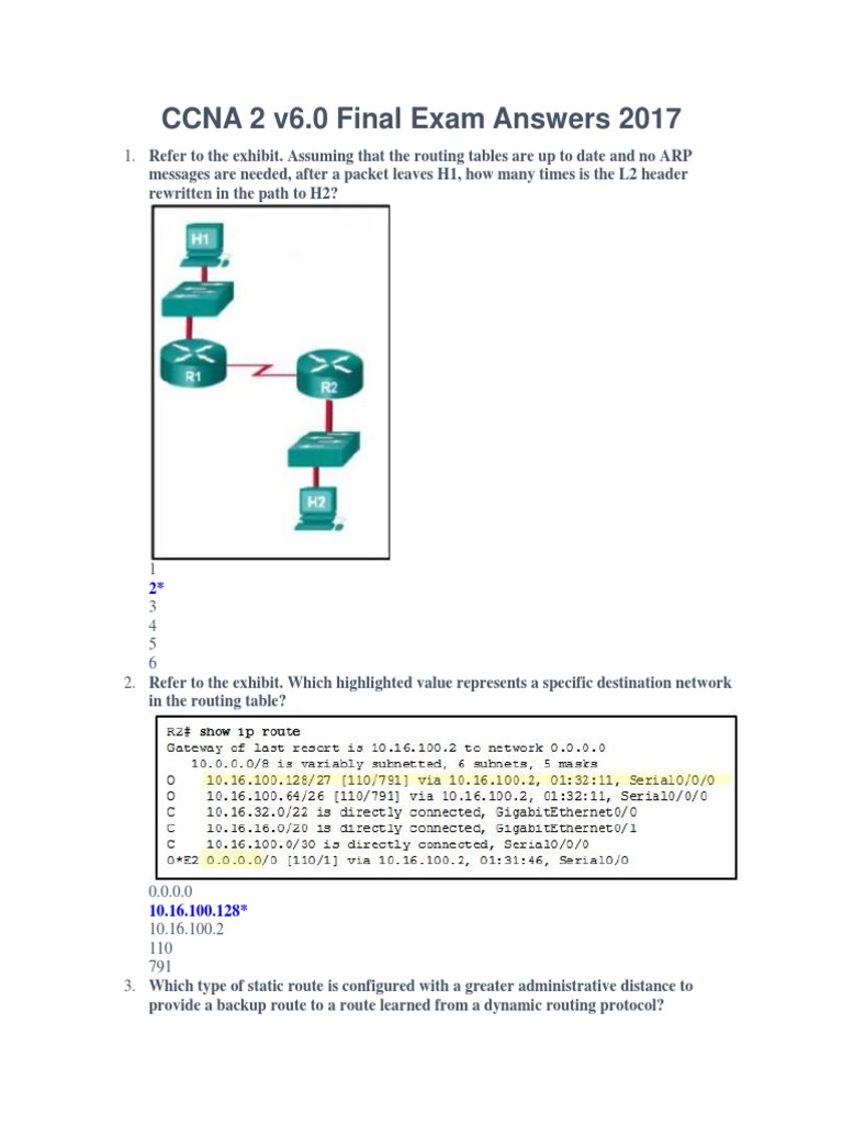 CCNA 2 v6.0 Final Exam Answers 2017 | PDF | Ip Address | I Pv6