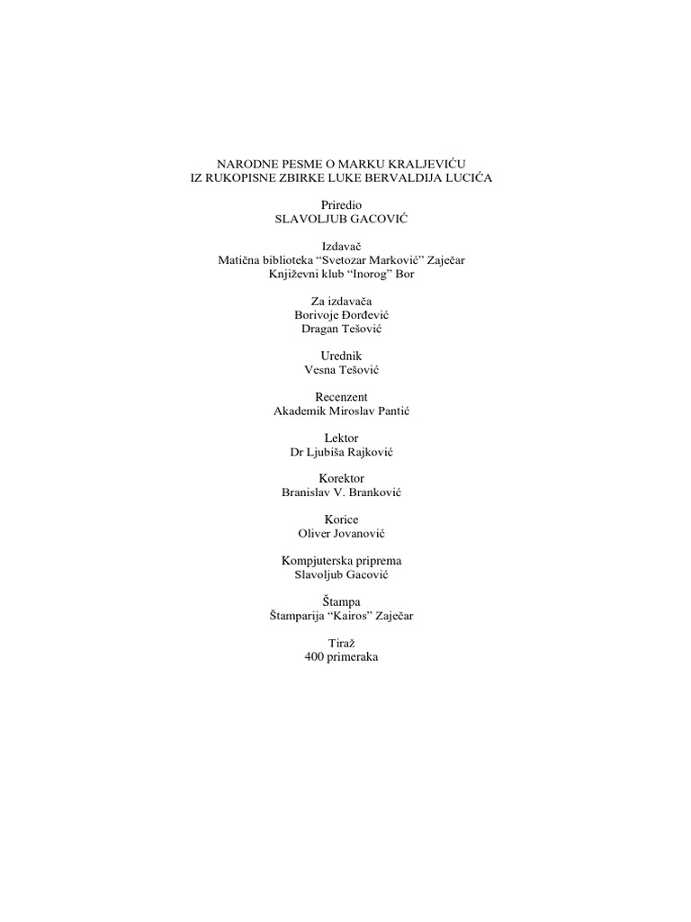 Marko Kraljevic Pjesme PDF | PDF